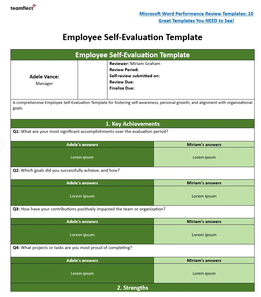 Employee Self-Evaluation Template (Excel & Word)